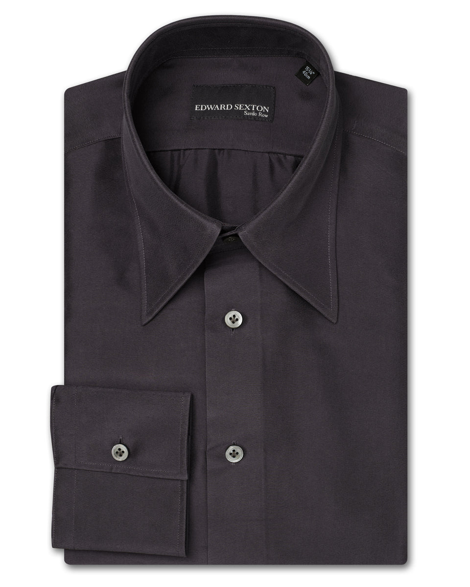 Sandwashed Black Silk Shirt with Point Collar – Edward Sexton