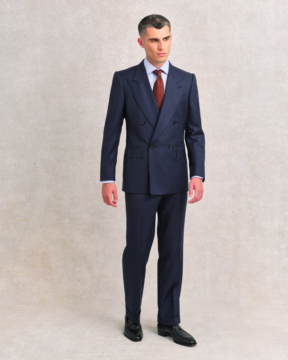 Navy Herringbone Low Double-Breasted Suit – Edward Sexton