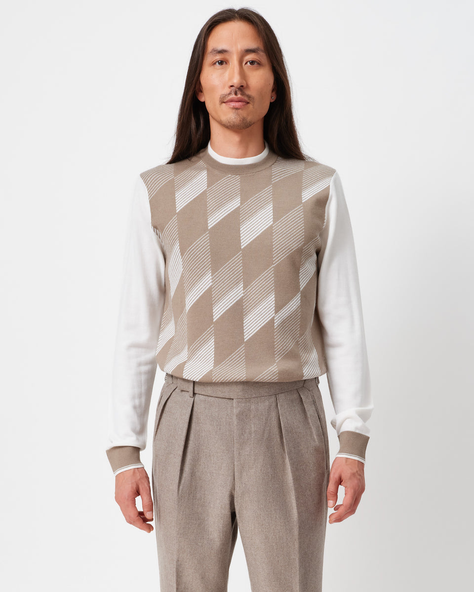 Beige and Cream Geometric Crew Neck – Edward Sexton