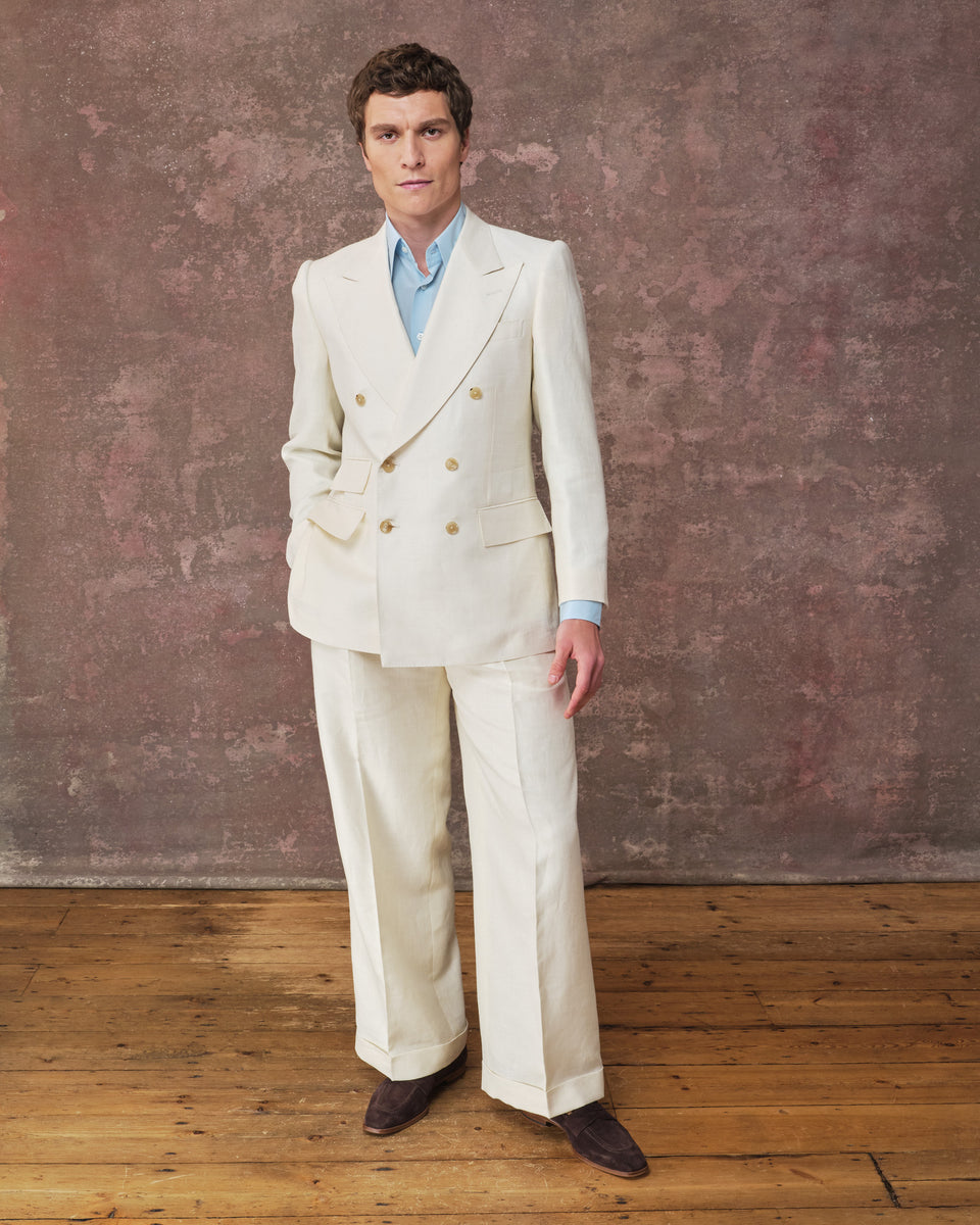 White Linen Blend Double-Breasted Suit – Edward Sexton