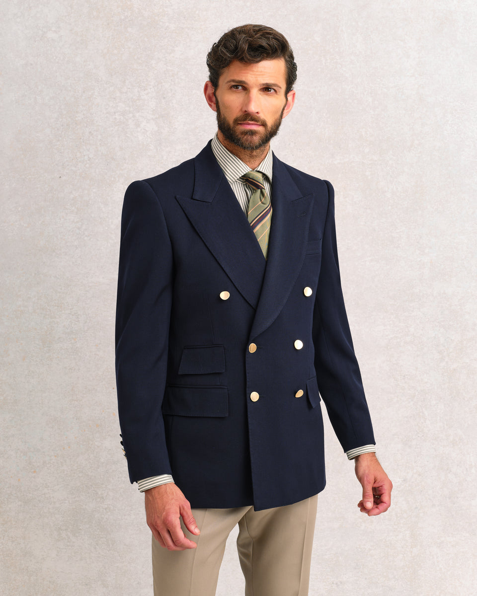 Dark Navy Double-Breasted Blazer – Edward Sexton
