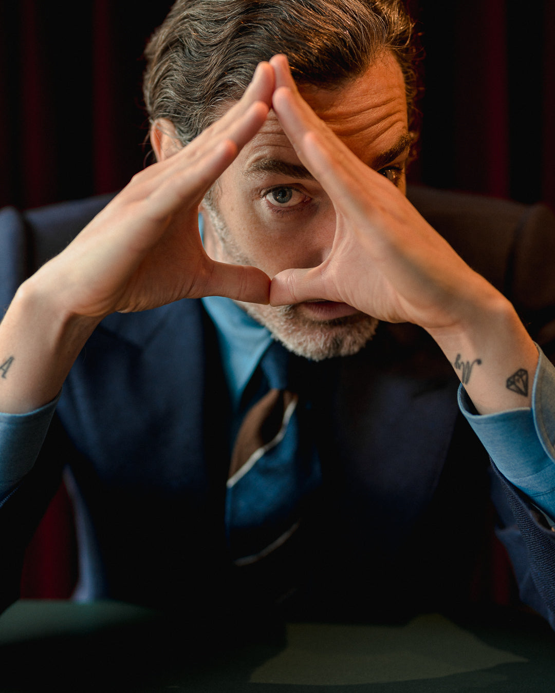 Denim Blue Hidden Button Down Collar Shirt from Edward Sexton