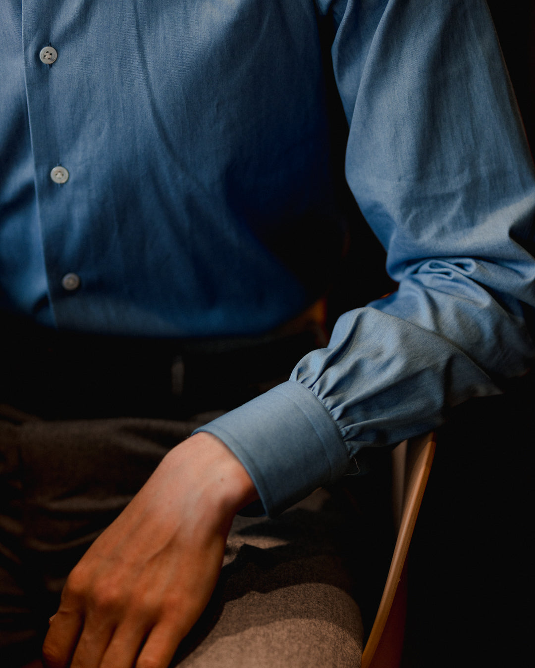 Denim Blue Hidden Button Down Collar Shirt from Edward Sexton